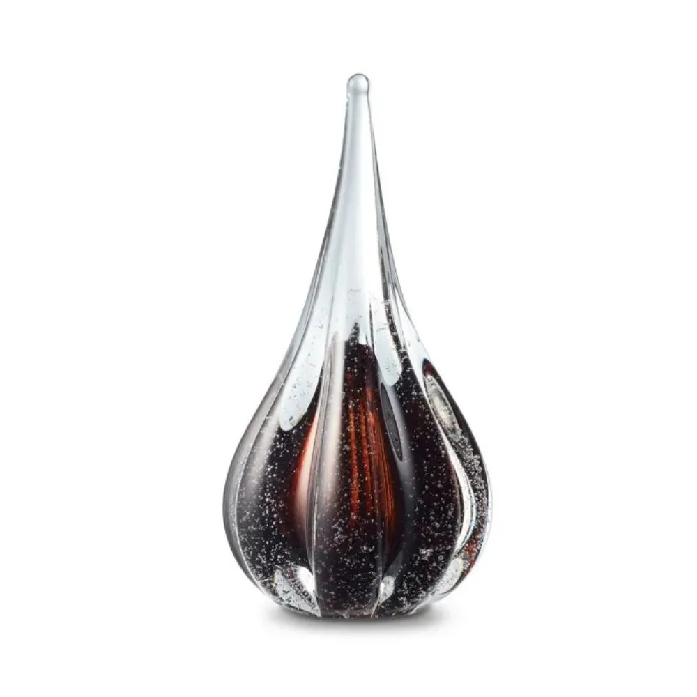 Druppel urn van glas Sprankelend Cognac H=13cm voor 85 Euro